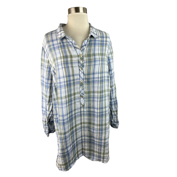 J. Jill | Tops | J Jill L Blue Green Love Linen Partial Button Popover ...